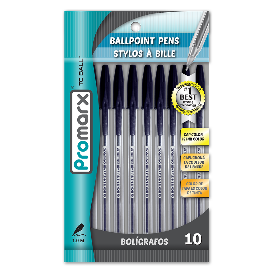 Clear TC Ball Stick Pens Polybag 1.0mm 10 ct Promarx